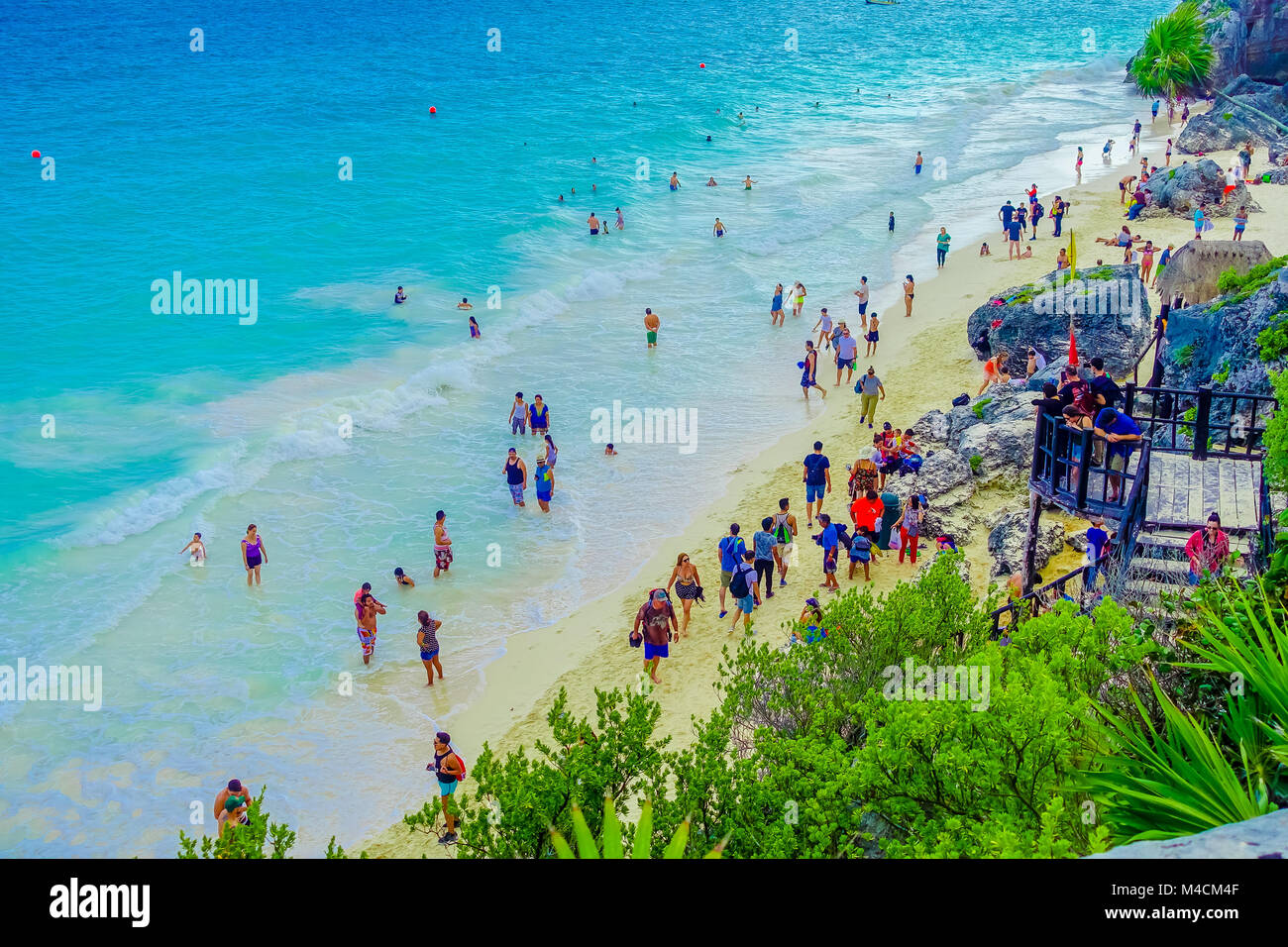 TULUM, MEXICO - JANUARY 10, 2018: Beautiful above view of unidentified ...