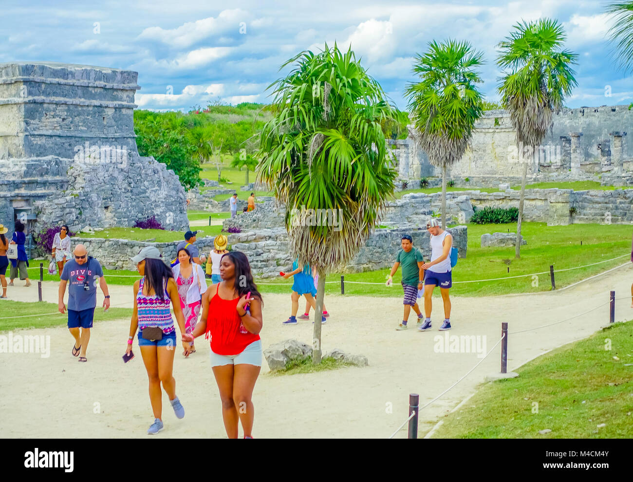 TULUM, MEXICO - JANUARY 10, 2018: Unidentified tourists walking in ...