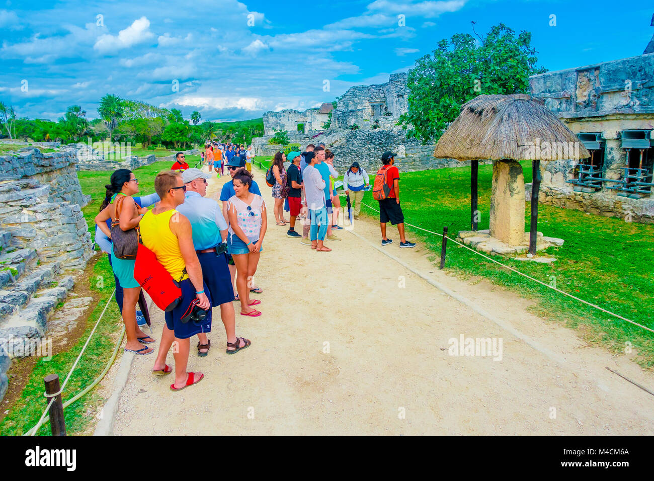 TULUM, MEXICO - JANUARY 10, 2018: Unidentified people walking and ...