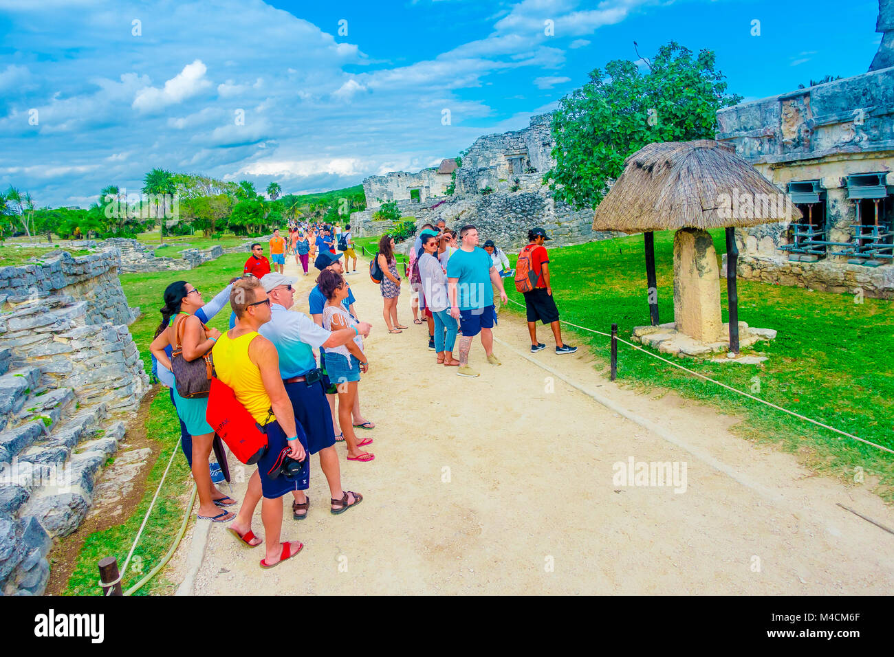 TULUM, MEXICO - JANUARY 10, 2018: Unidentified people walking and ...
