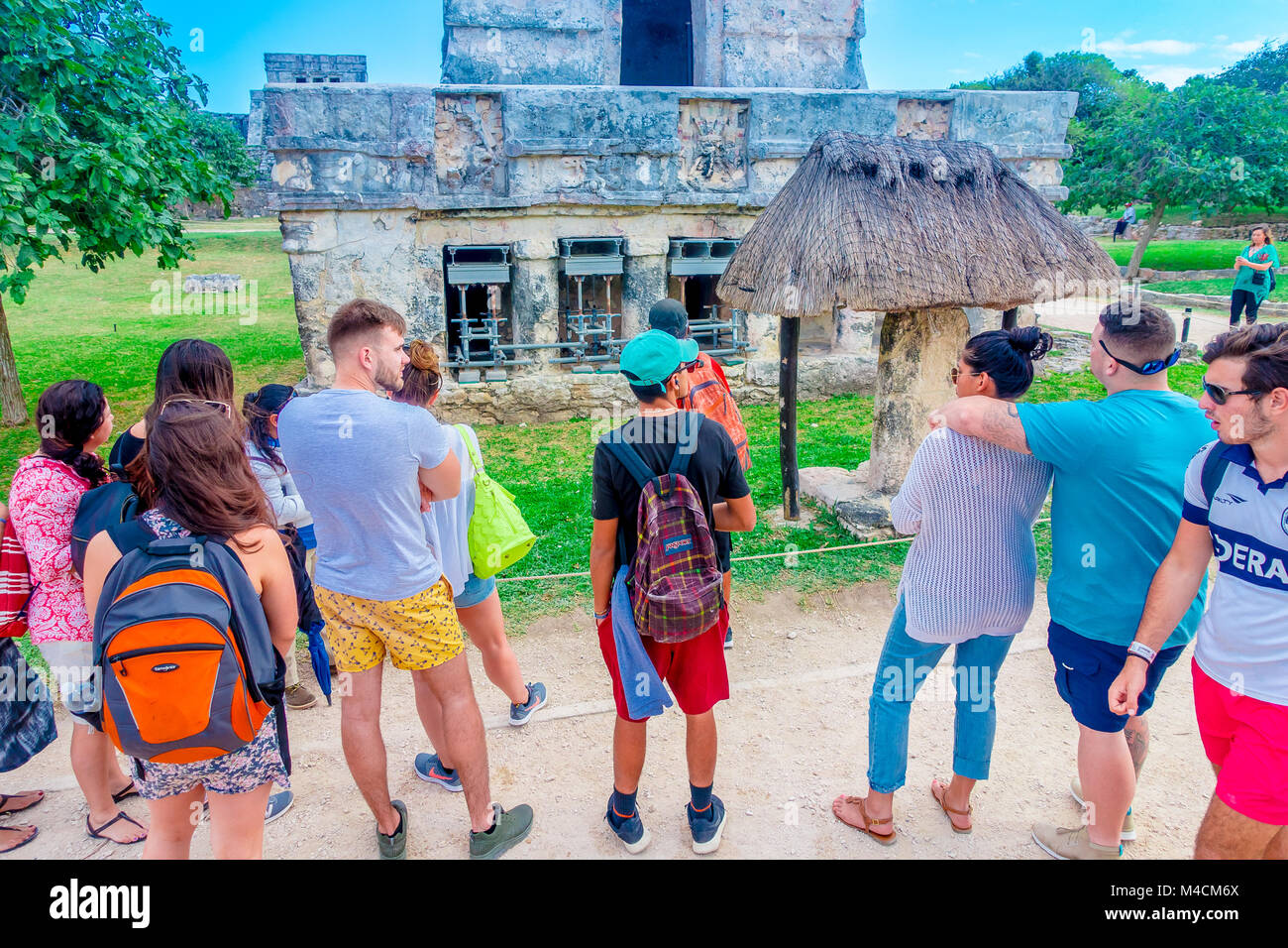 TULUM, MEXICO - JANUARY 10, 2018: Unidentified tourists walking and ...