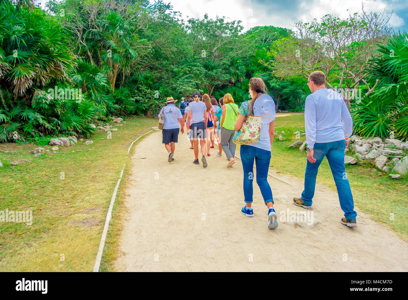 TULUM, MEXICO - JANUARY 10, 2018: Unidentified people walking in an ...