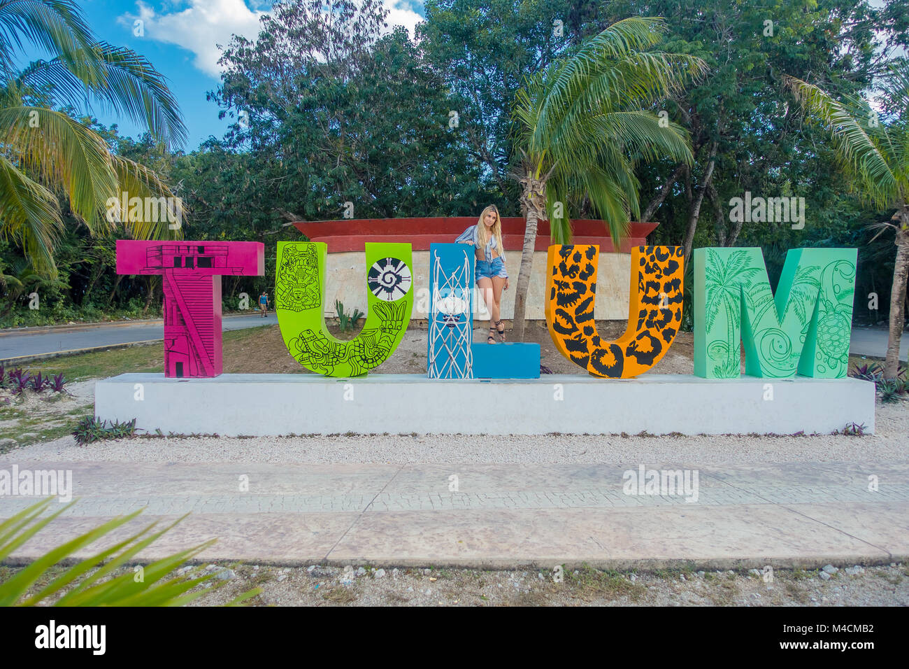 TULUM, MEXICO - JANUARY 10, 2018: Outdoor view of unidentified people ...
