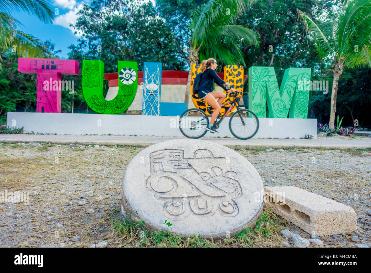 TULUM, MEXICO - JANUARY 10, 2018: Outdoor view of unidentified woman ...