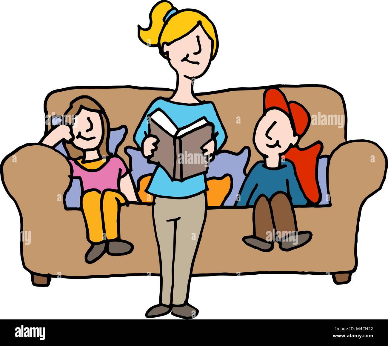 Babysitter reading kids Stock Vector Images - Alamy