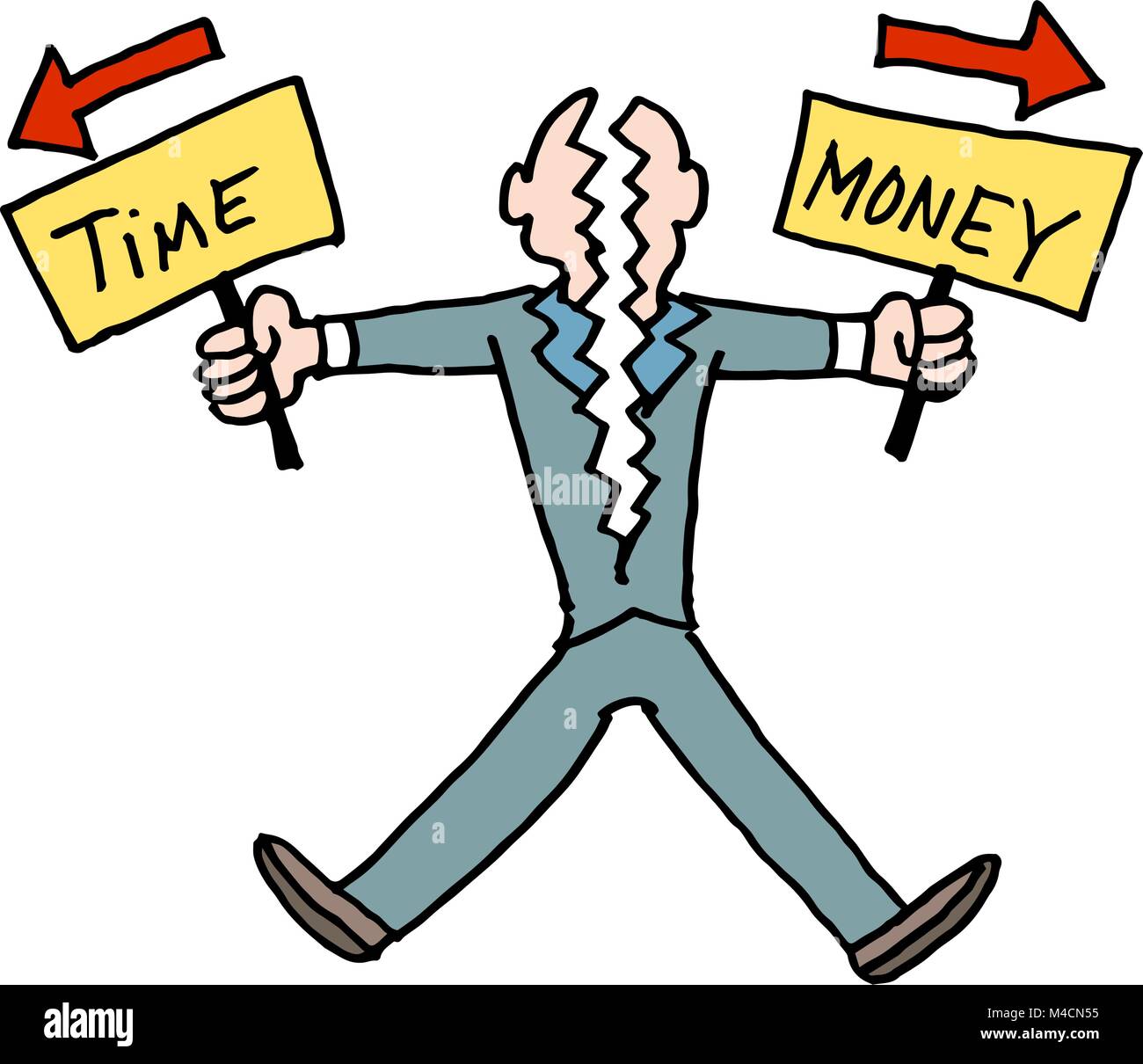 An image of a man struggling to balance time and money Stock Vector ...