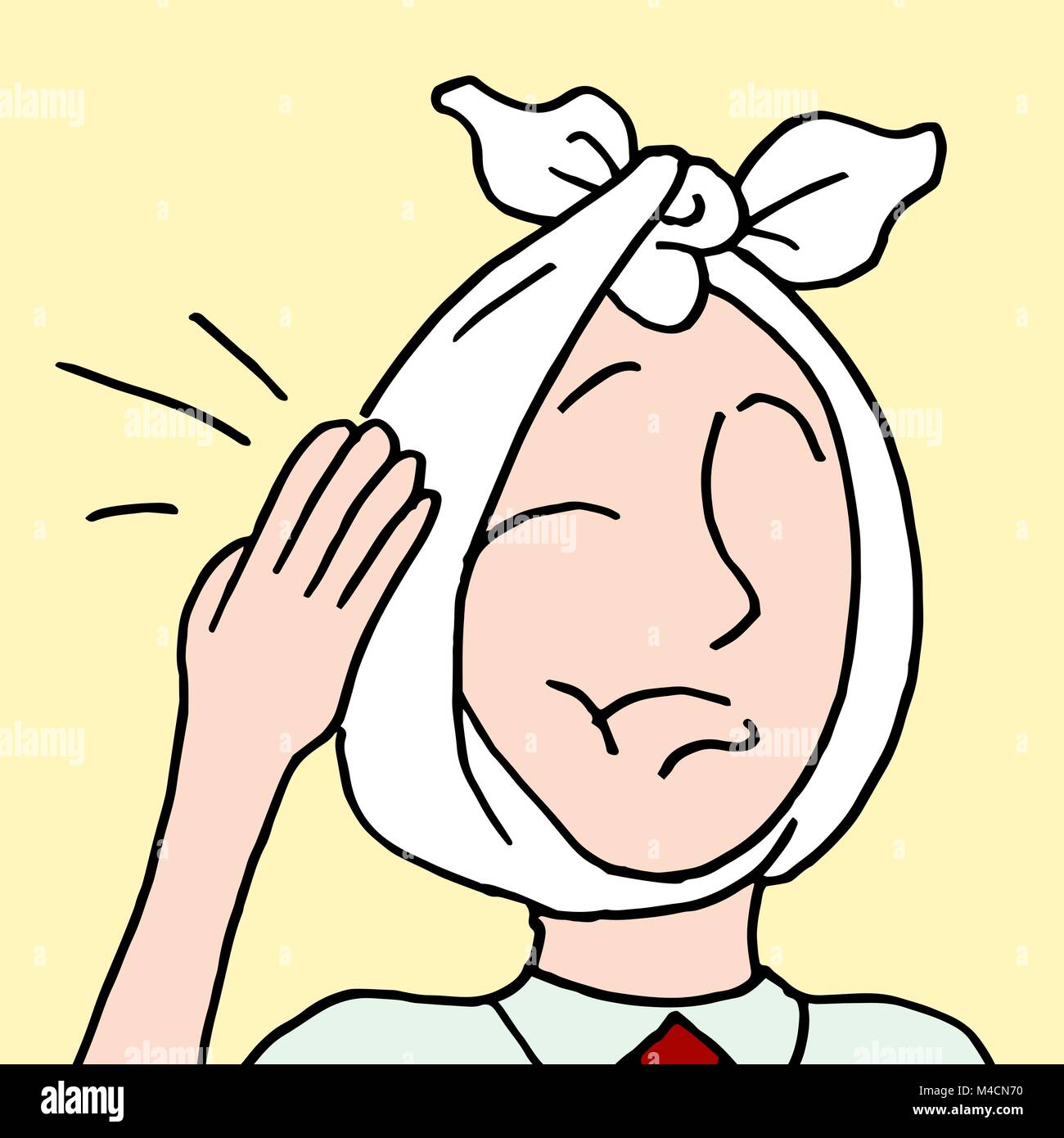 An Image Of A Man With A Toothache Wearing Bandage On His Head Stock