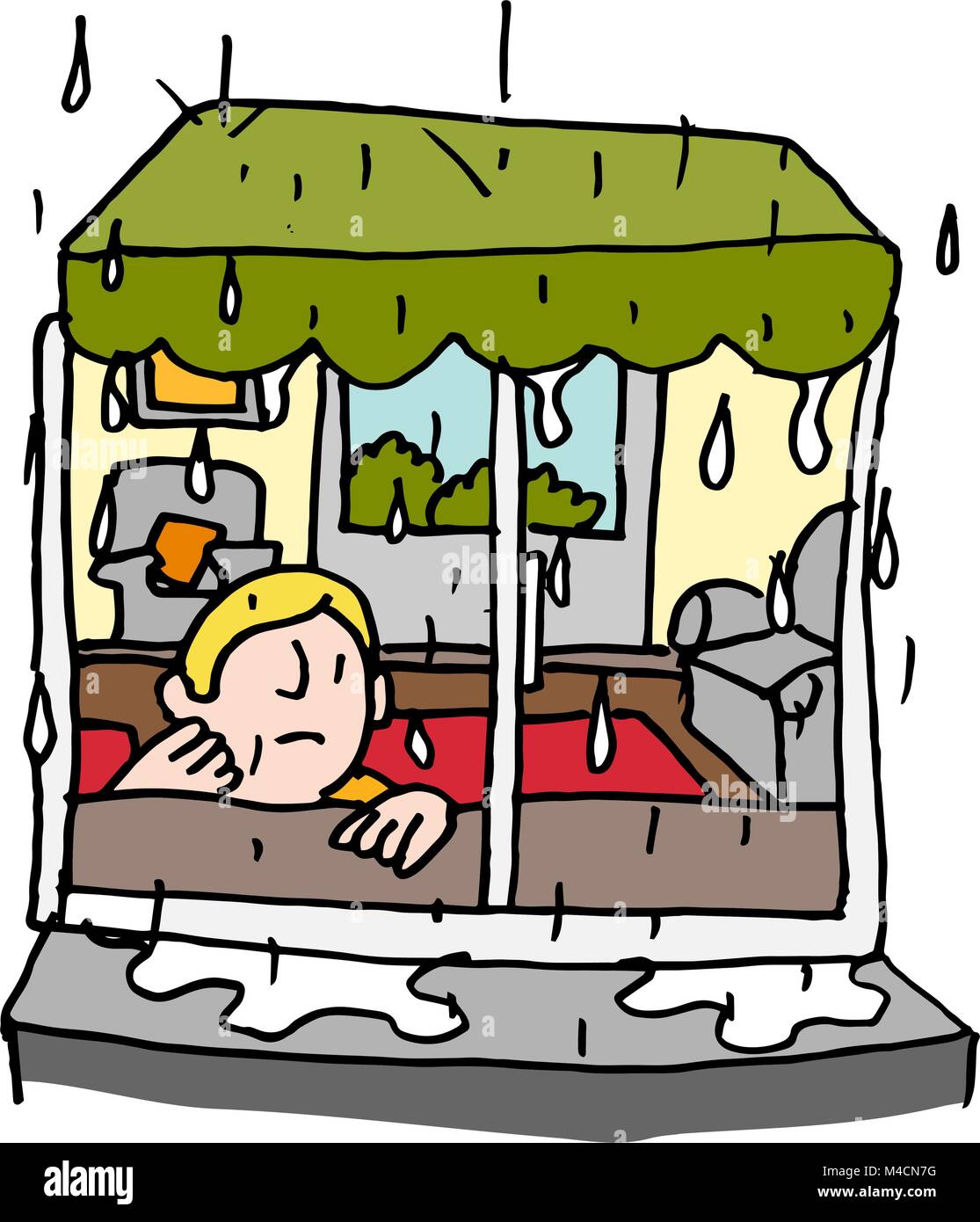 An image of a man sitting by a window on a rainy day Stock Vector Image ...