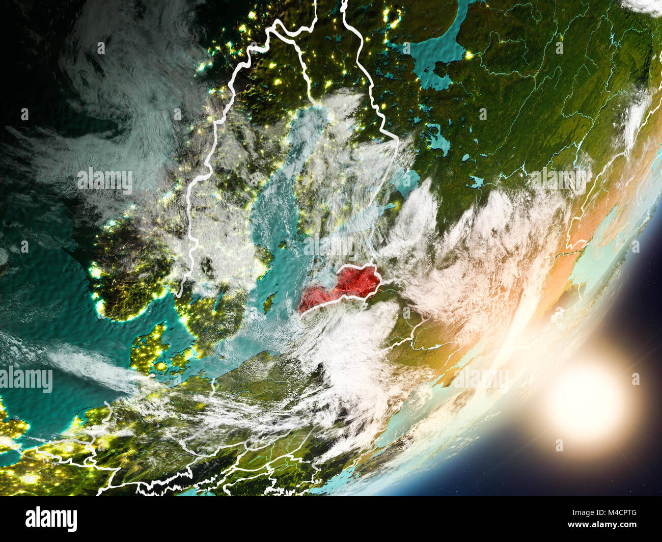 Latvia from space with highly detailed surface textures and visible ...