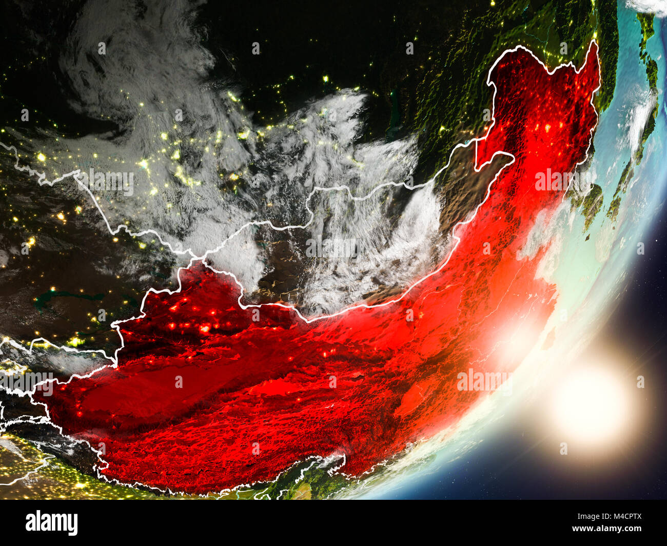 China from space with highly detailed surface textures and visible ...