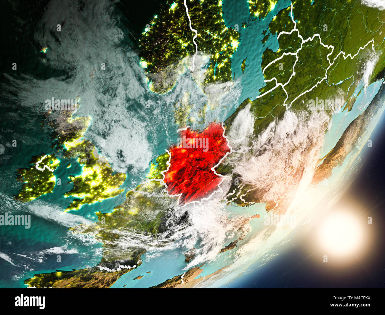 Germany from space with highly detailed surface textures and visible ...