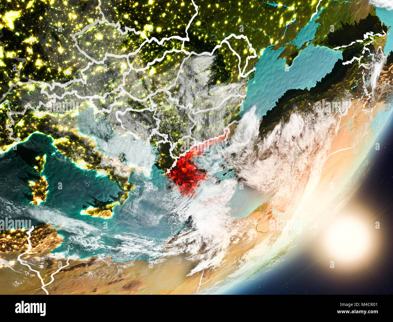 Greece from space with highly detailed surface textures and visible ...