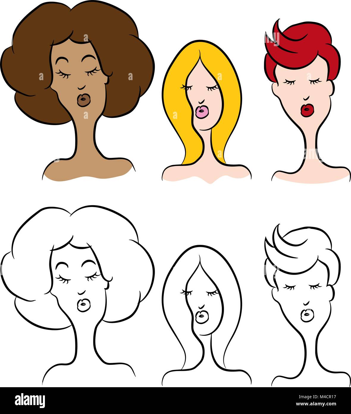 An image of cartoon women with different hairstyles Stock Vector Image ...