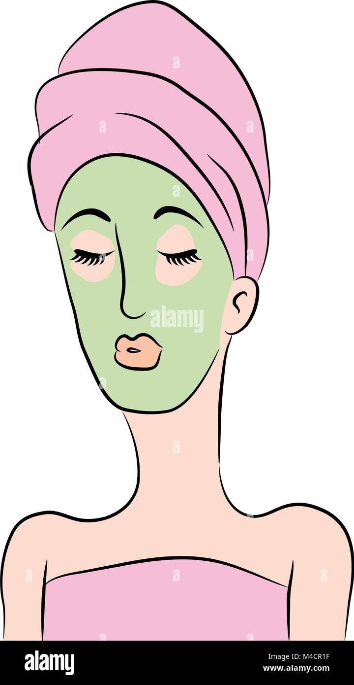 An image of a cartoon woman getting a spa facial treatment Stock Vector ...