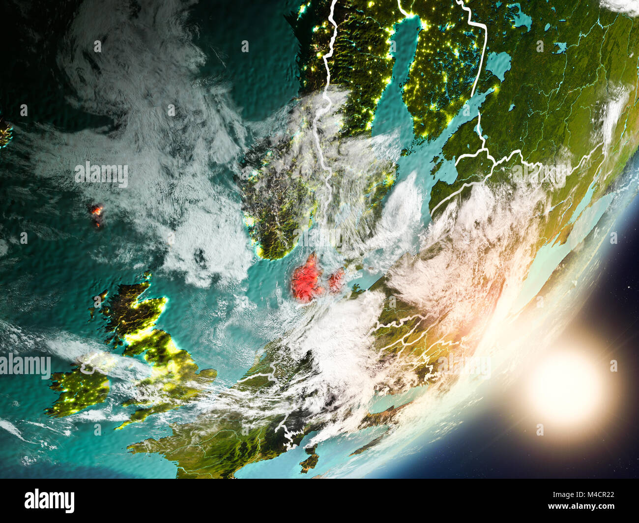Denmark from space with highly detailed surface textures and visible ...