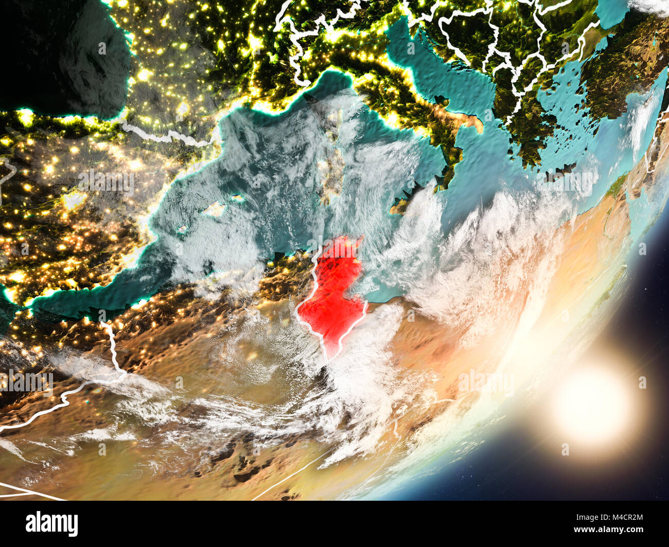 Tunisia from space with highly detailed surface textures and visible ...