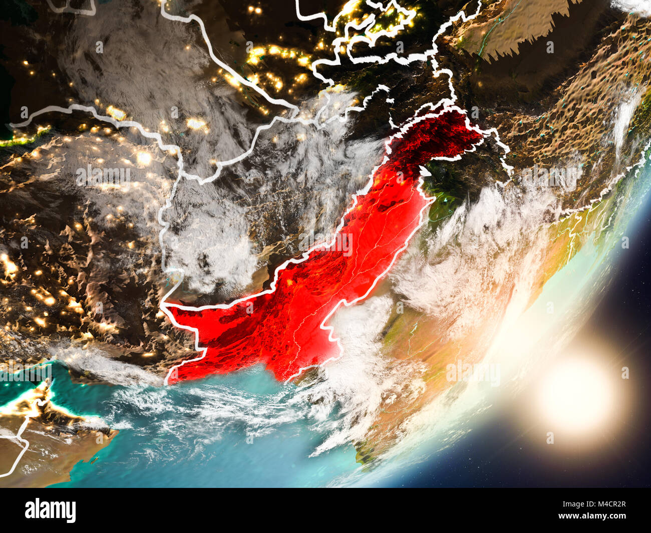 Pakistan from space with highly detailed surface textures and visible ...