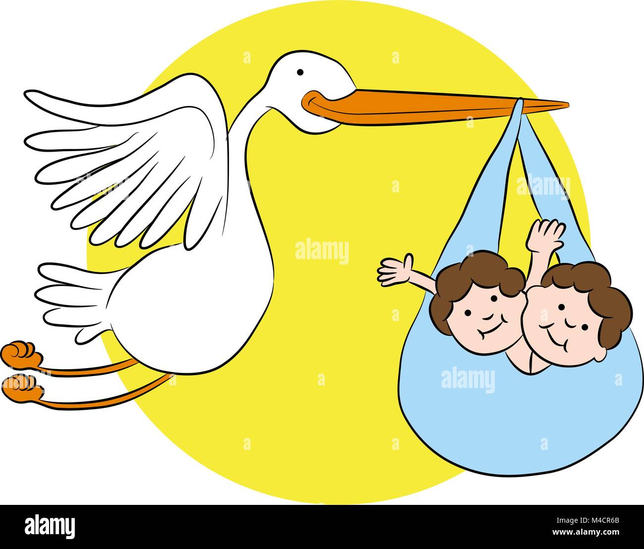 An image of a cartoon stork delivering twin children Stock Vector Image ...