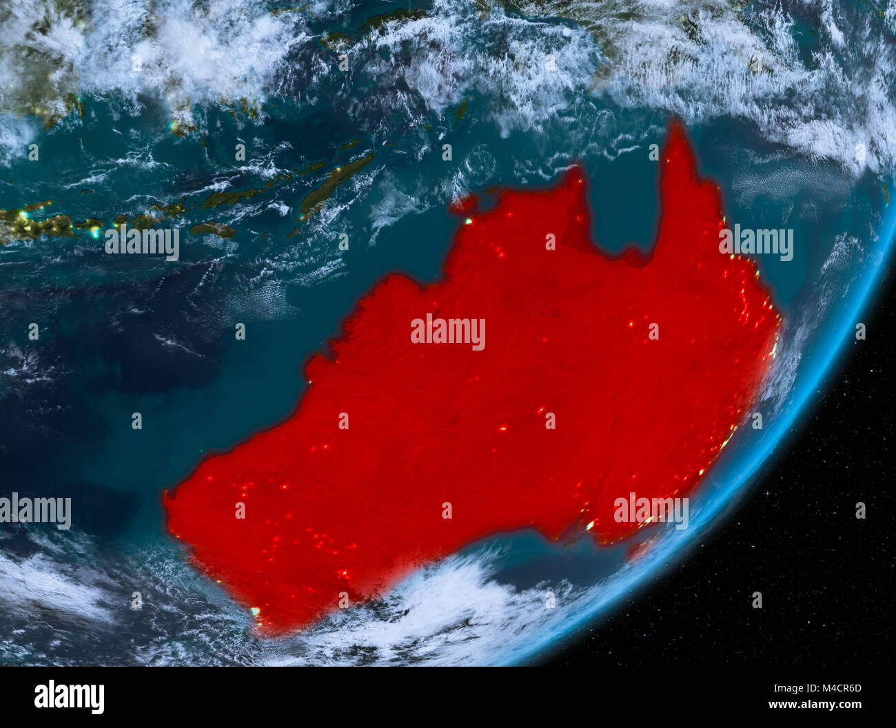 Australia from orbit of planet Earth at night with highly detailed ...