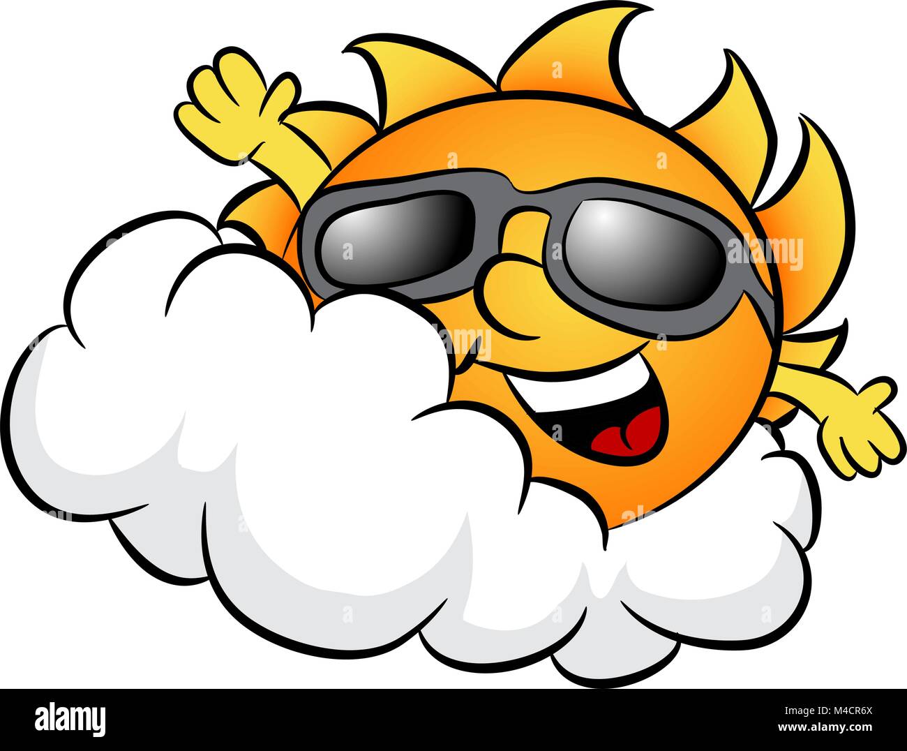 An image of a cartoon sun waving through the clouds Stock Vector Image ...