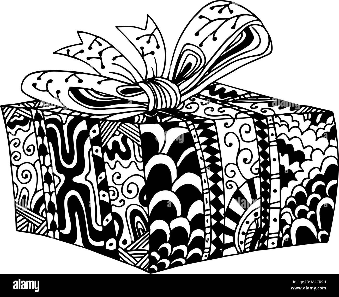 An image of a wrapped gift in a box - zentangle style Stock Vector ...