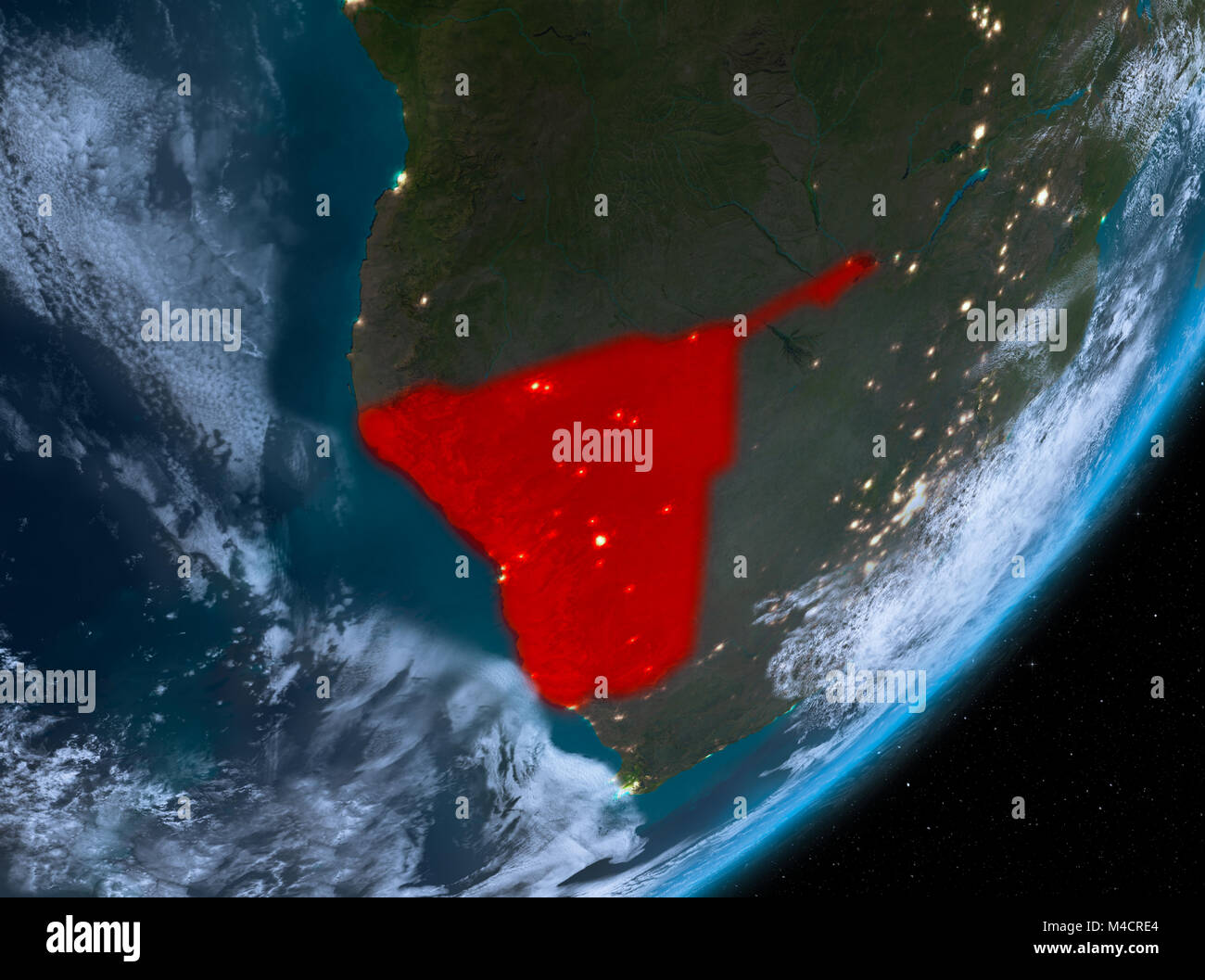 Namibia from orbit of planet Earth at night with highly detailed ...