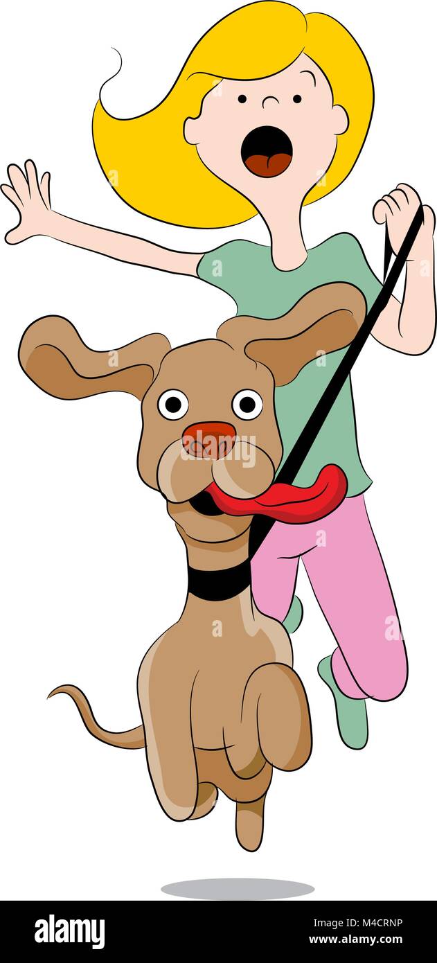 An image of a dog pulling its owner while walking Stock Vector Image ...