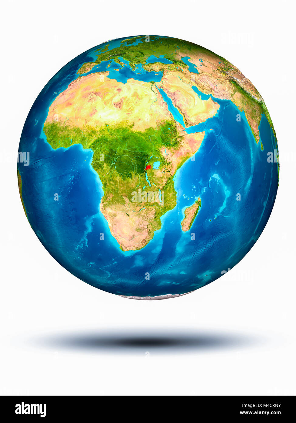 Rwanda In Red On Model Of Planet Earth Hovering In Space 3d