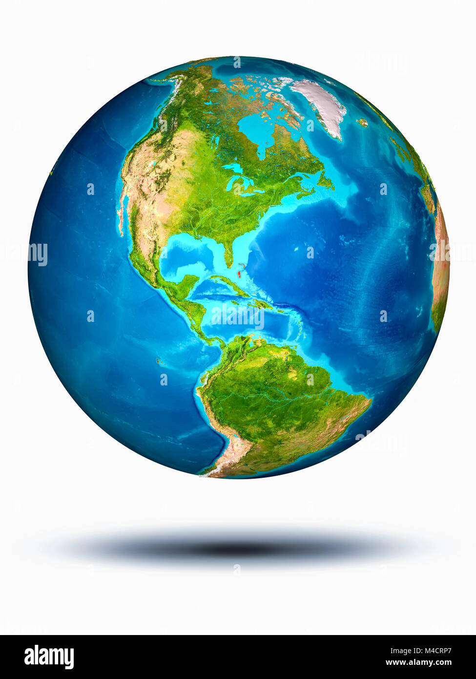 Bahamas in red on model of planet Earth hovering in space. 3D ...