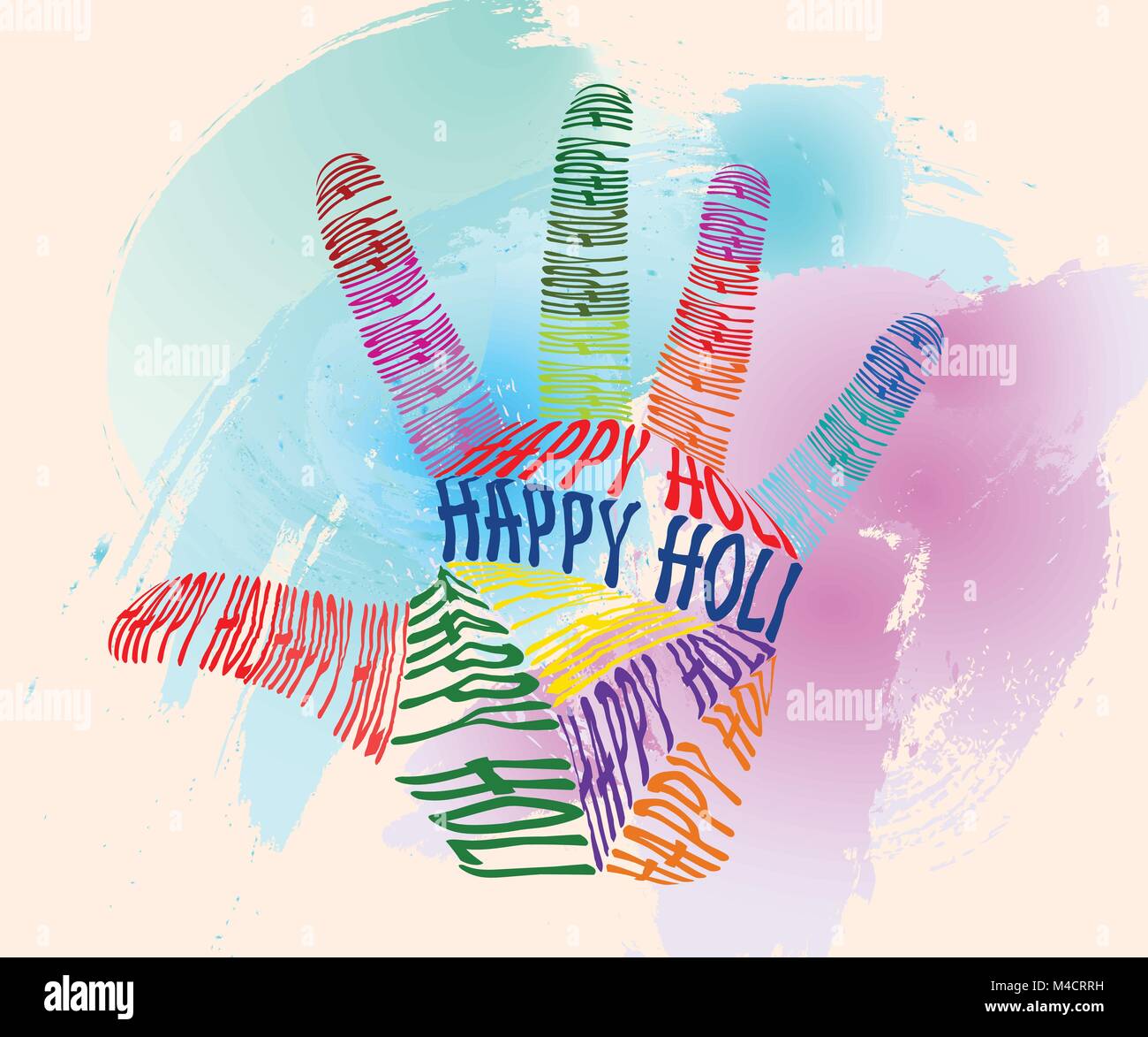 Greeting card for Holi Festival, multicolored typography hand print ...