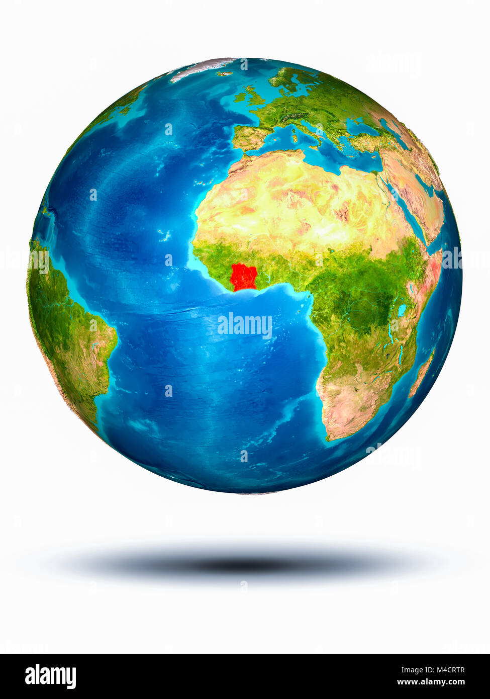 Ivory Coast in red on model of planet Earth hovering in space. 3D ...