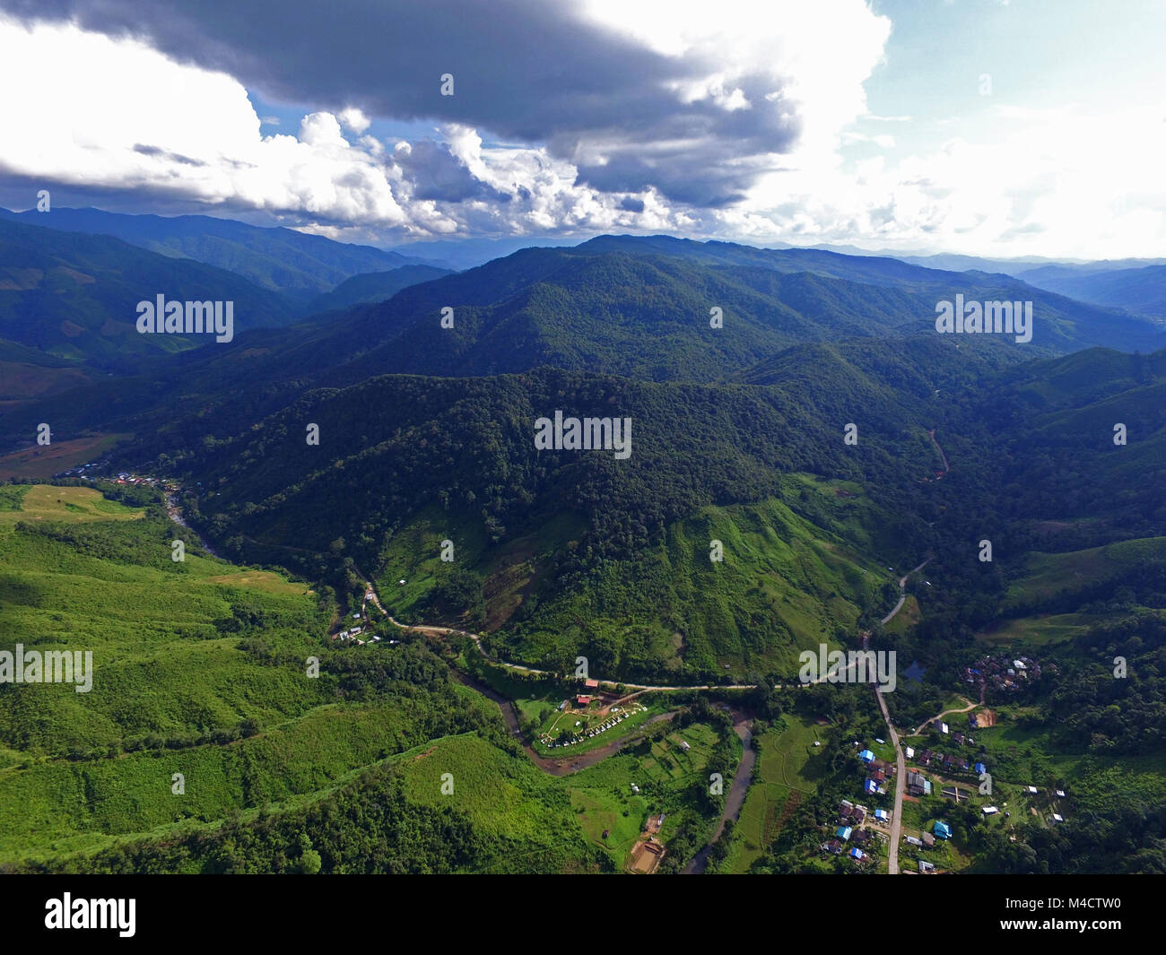 Top view of green field for background, aerial beautiful landscape ...