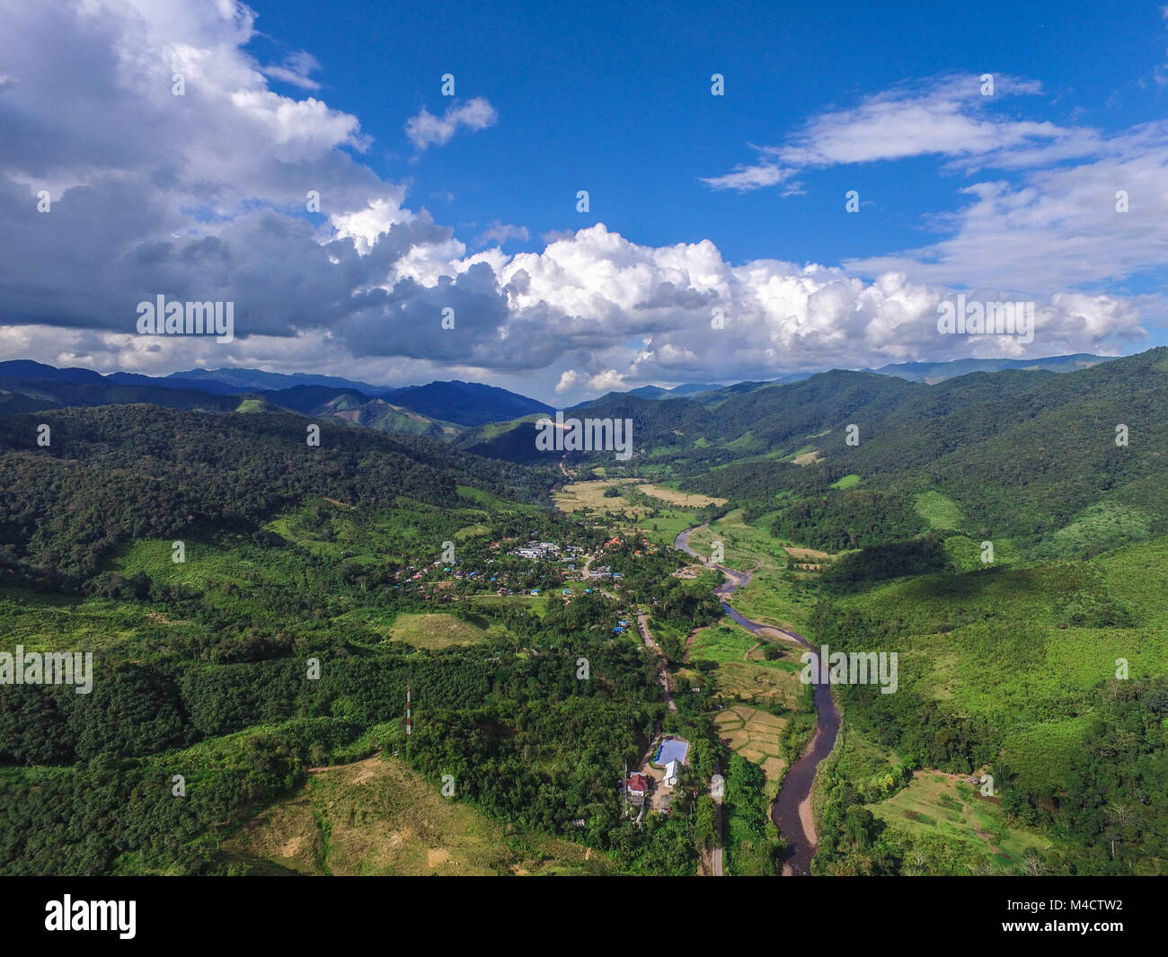 Top view of green field for background, aerial beautiful landscape ...