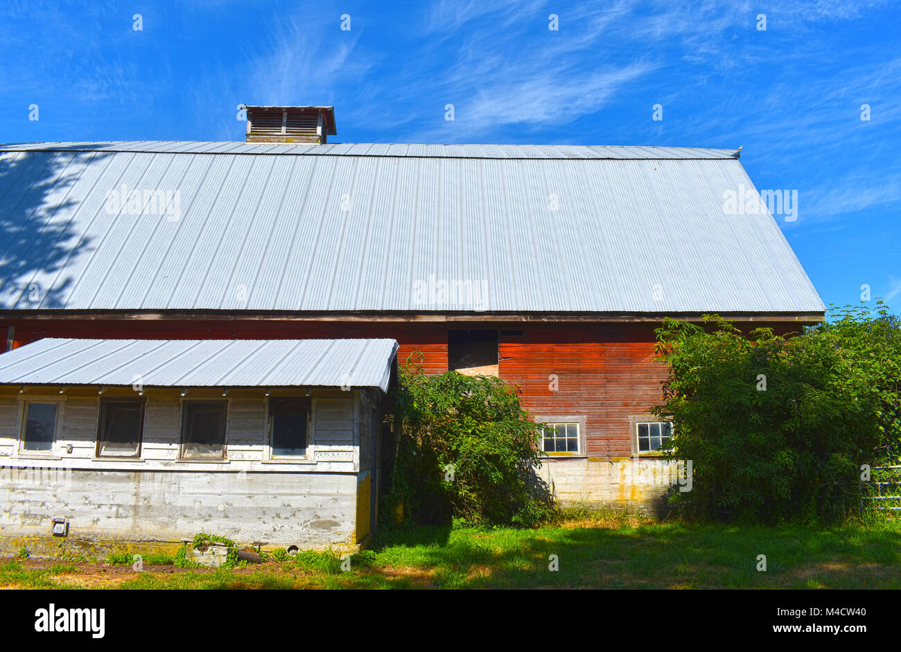 Red barn on a farm in the pacific northwest countryside of Ferndale ...