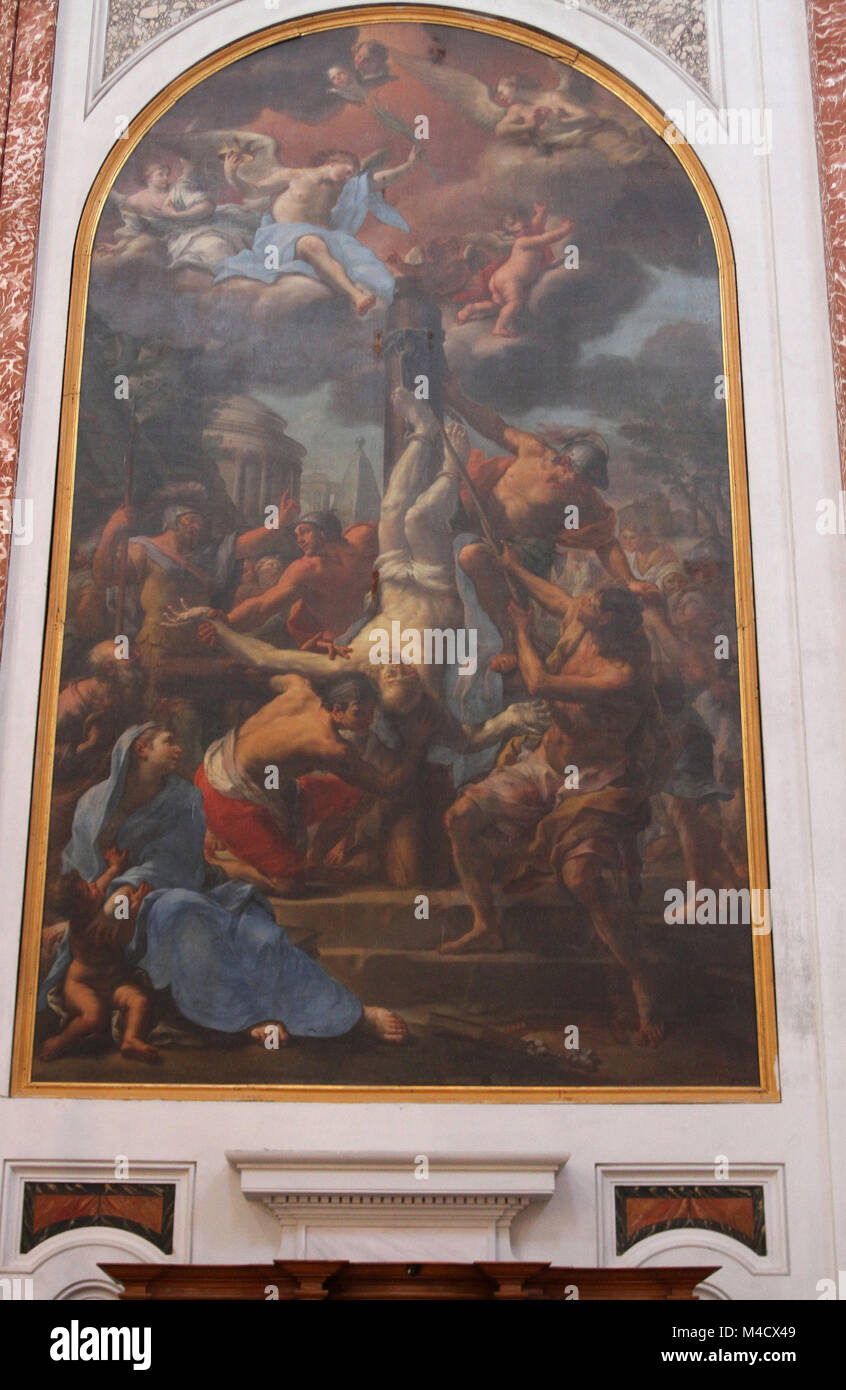 Painting: Crucifixion of St. Peter by Nicolo Ricciolini in the Basilica ...