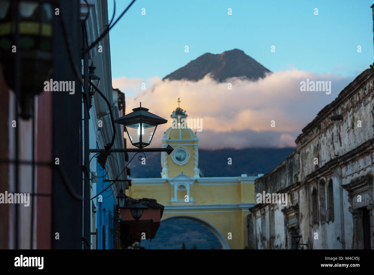 Colonial architecture in ancient Antigua Guatemala city, Central ...