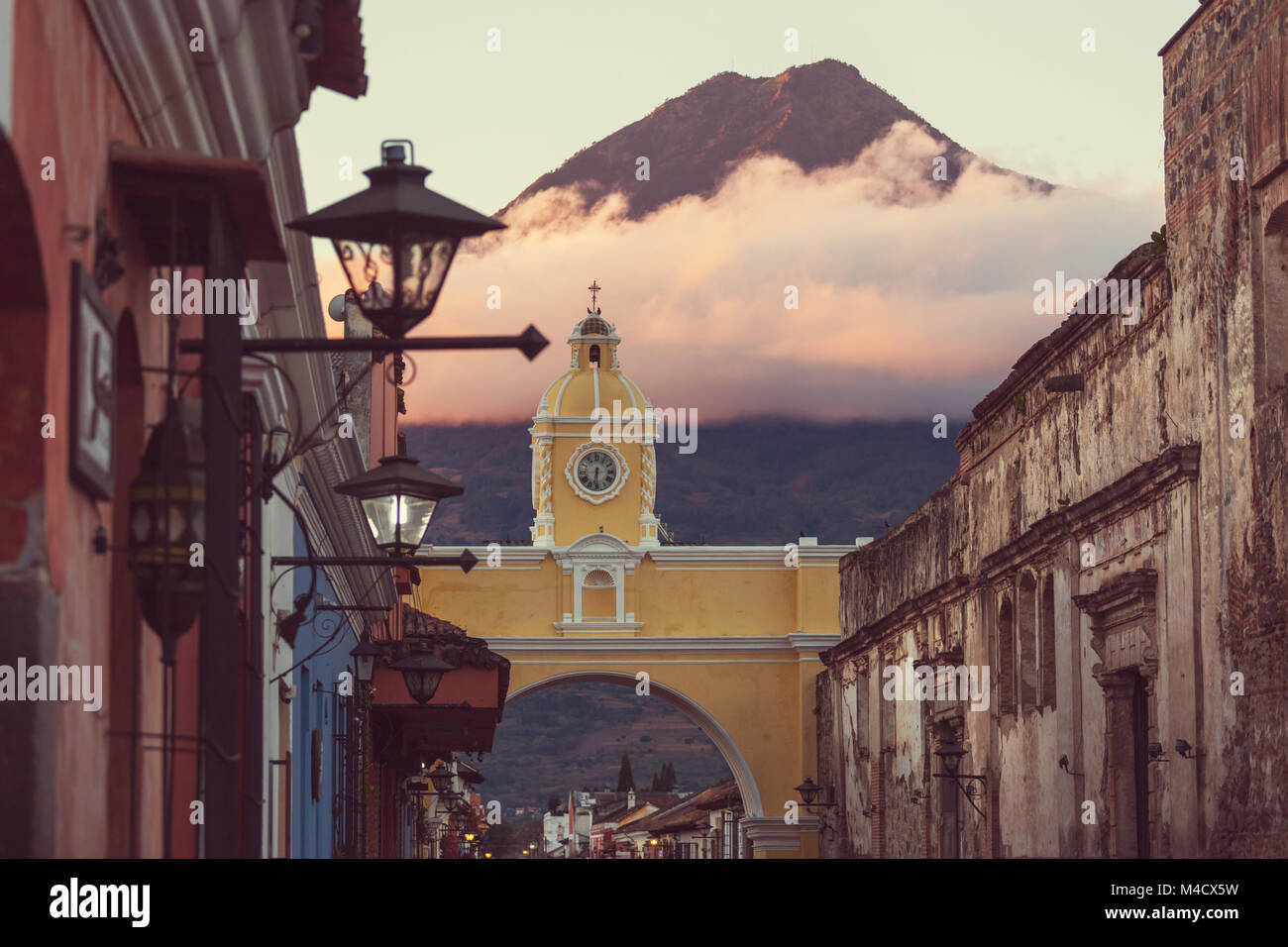 Colonial architecture in ancient Antigua Guatemala city, Central ...