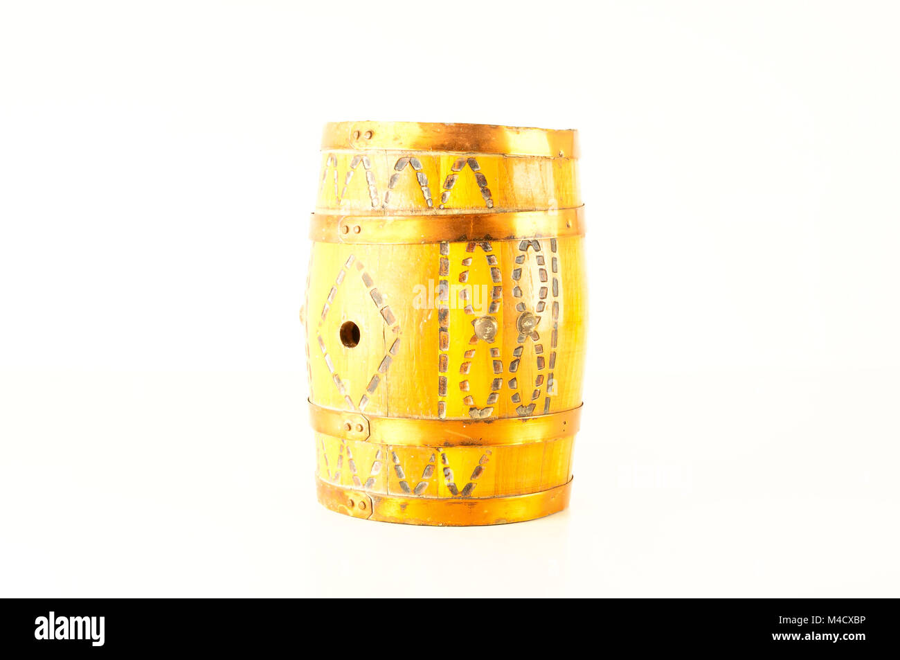 Close-up of decorated wooden barrel Object on a White Background Stock ...