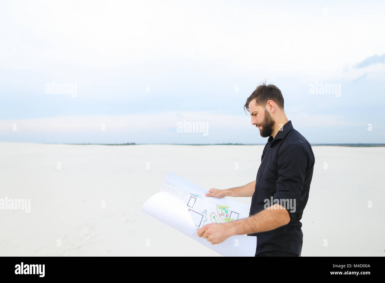 Archeologist man reviewing plan of excavations in village talk Stock ...