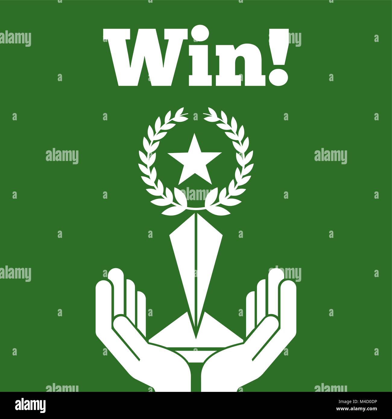 win hands holding trophy laurel star green background Stock Vector ...