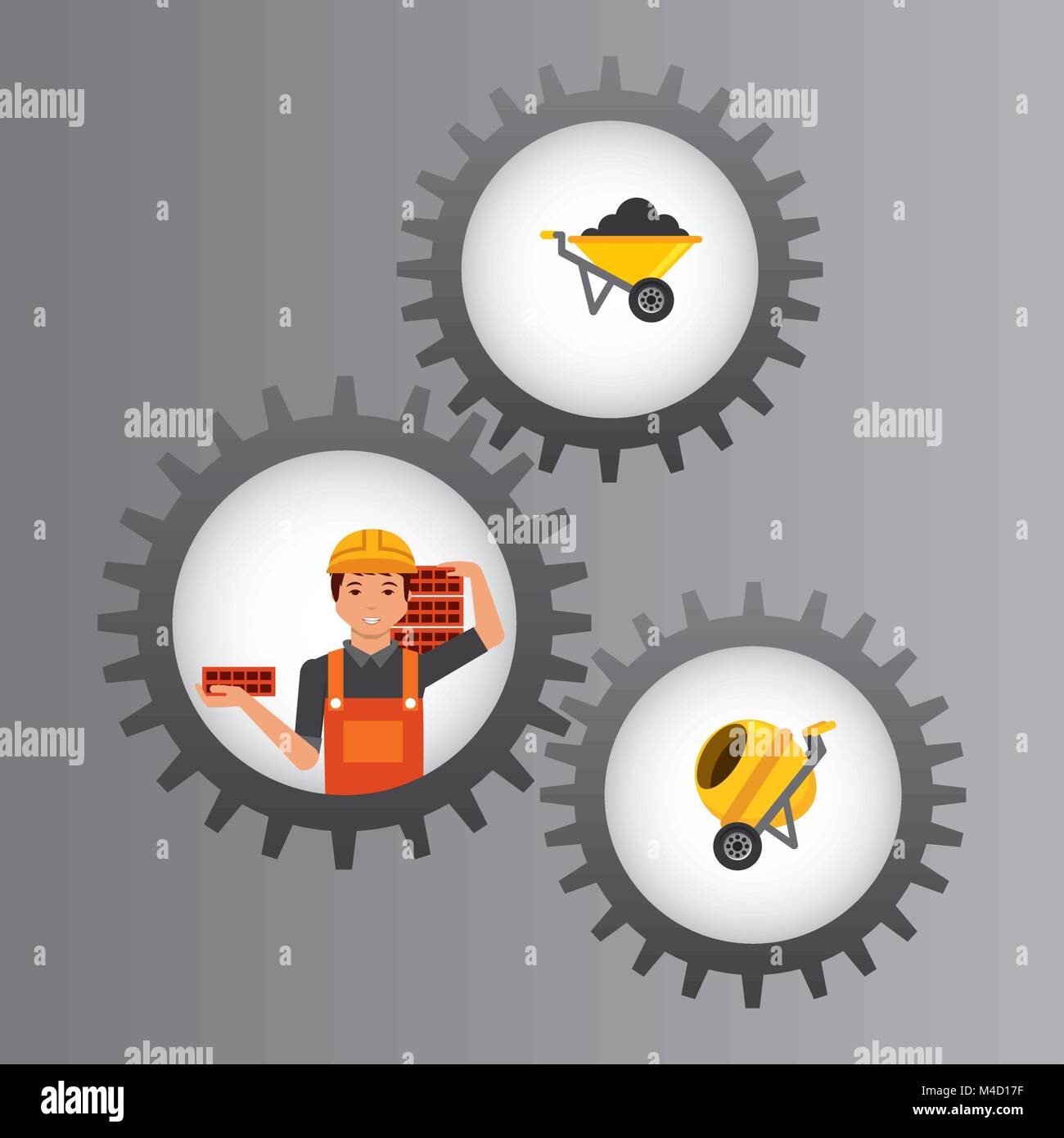 construction worker inside mechanical gear and tools Stock Vector Image ...