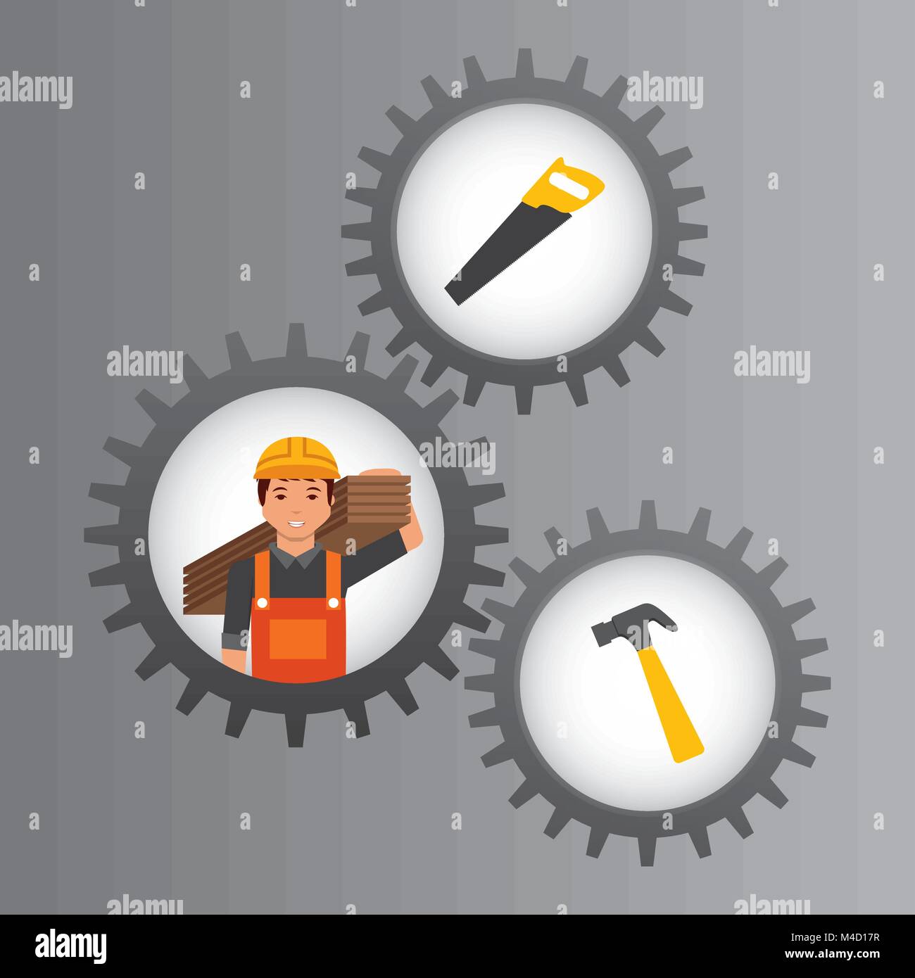 construction worker inside mechanical gear and tools Stock Vector Image ...