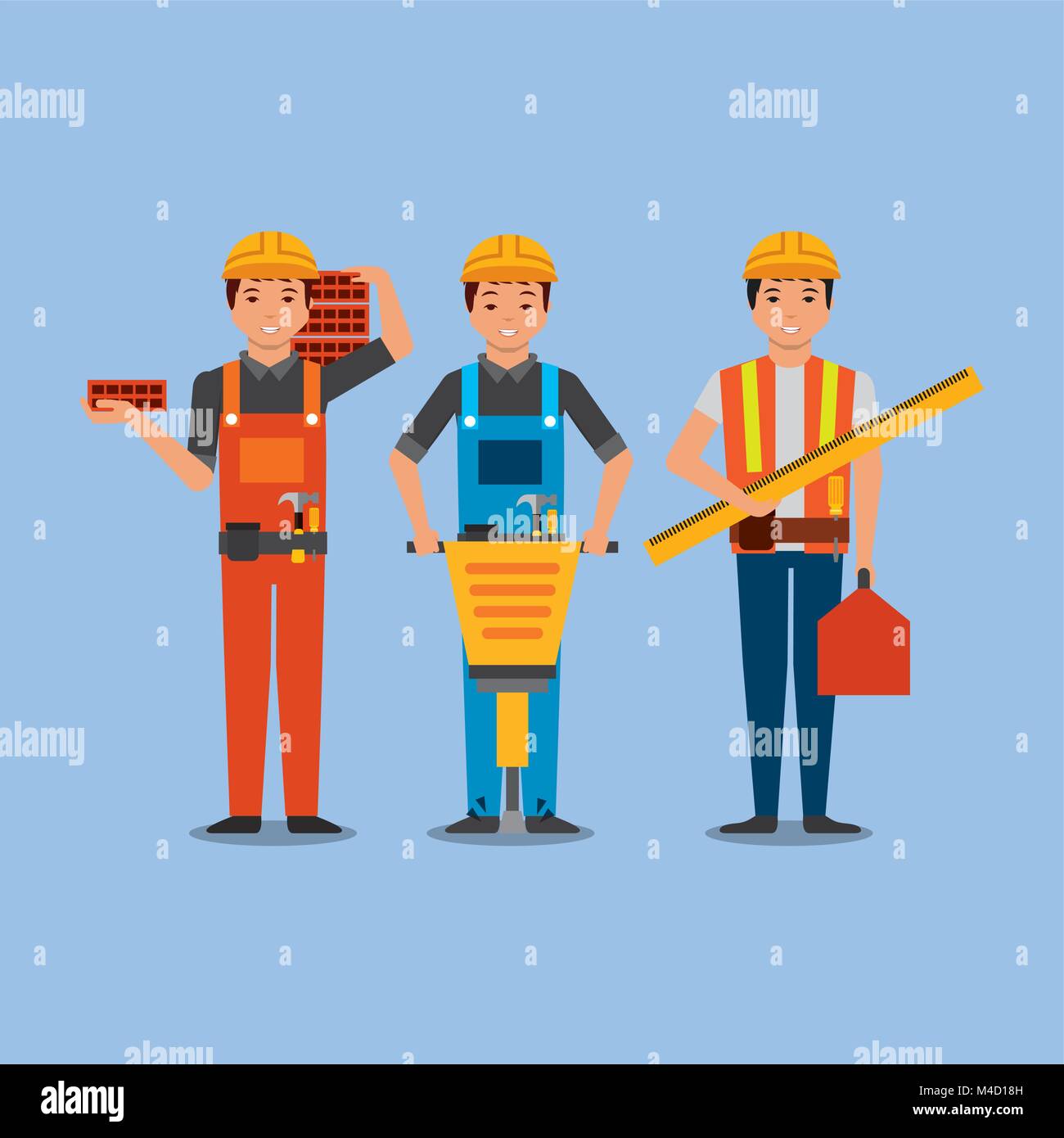 construction workers with jackhammer bricks toolkit Stock Vector Image ...