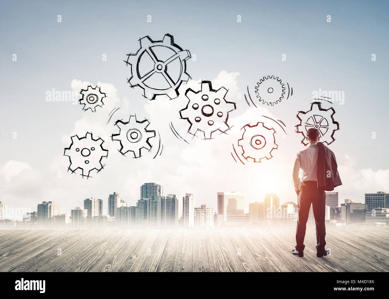 Cogwheel engine drawn on screen as symbol for teamwork and coope Stock ...