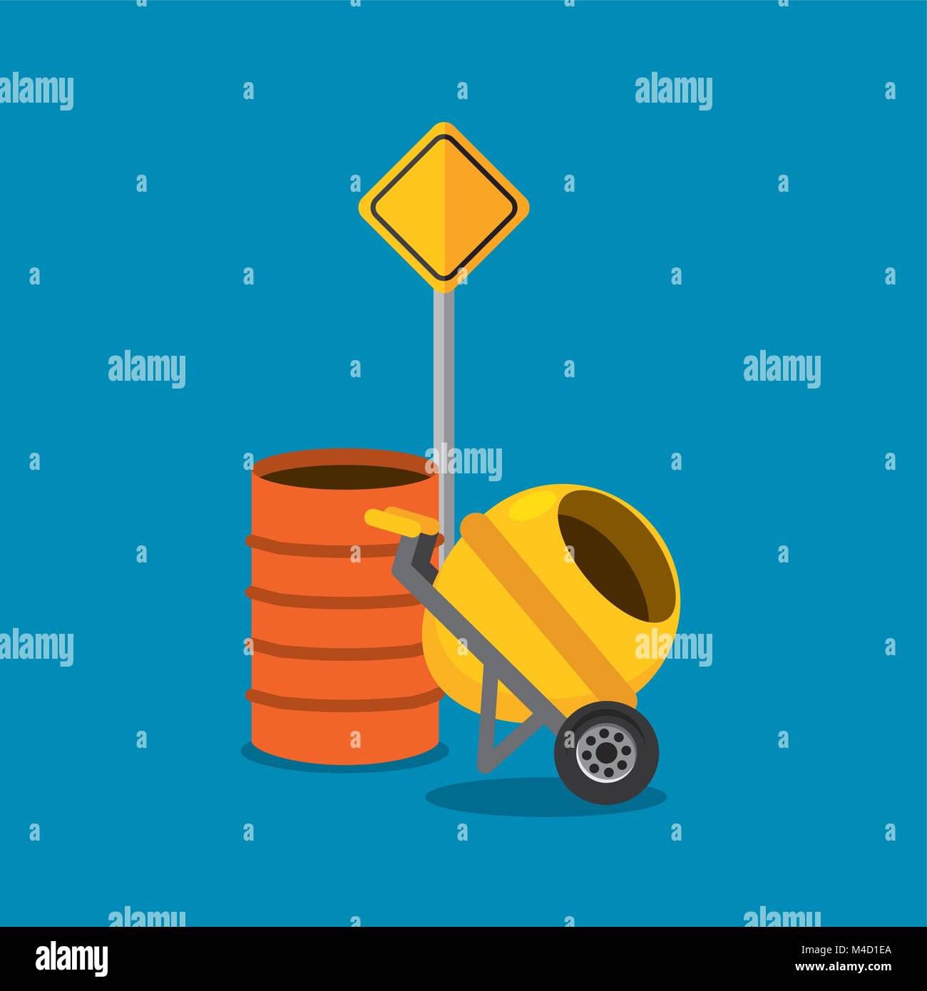 concret mixer and barrel road sign construction Stock Vector Image ...