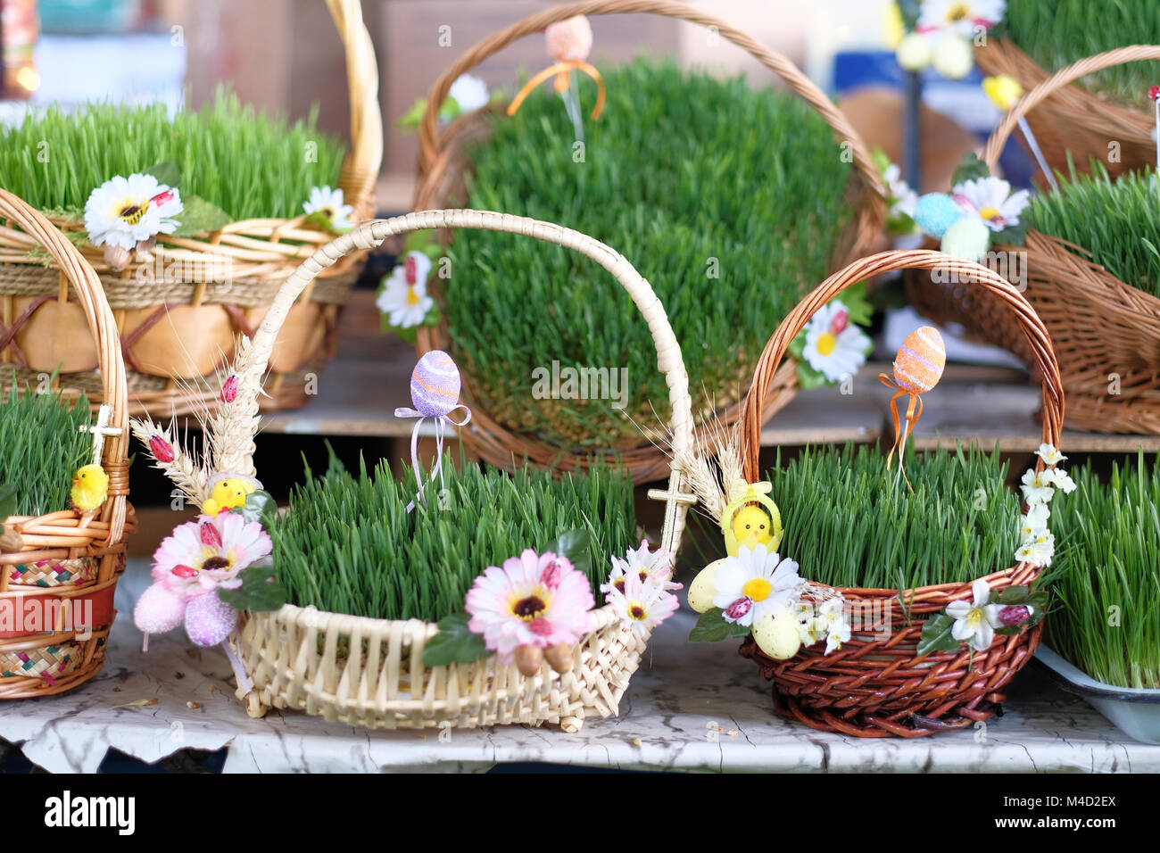 Easter baskets with grass Stock Photo - Alamy