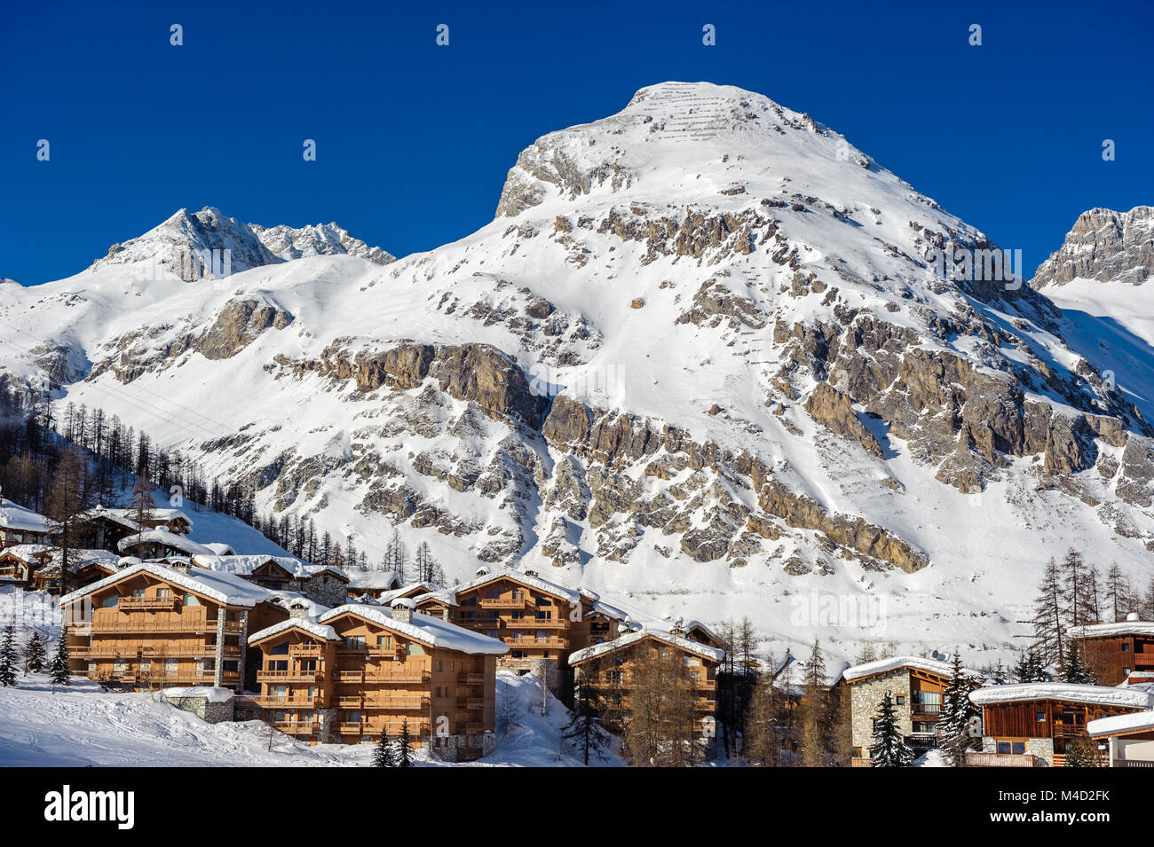 Alpine winter mountain landscape. French Alps with snow Stock Photo - Alamy