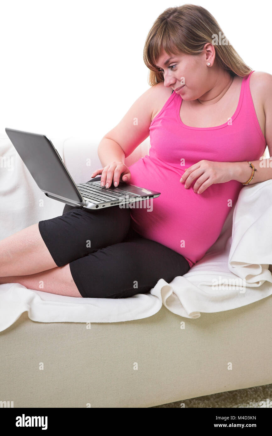 pregnant woman with laptop Stock Photo - Alamy