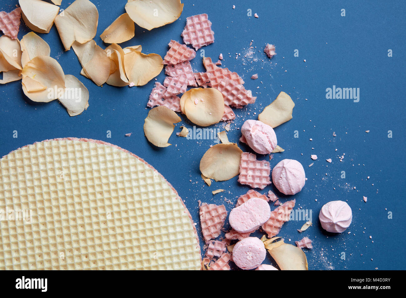 Waffles and roses as decoration of background Stock Photo - Alamy
