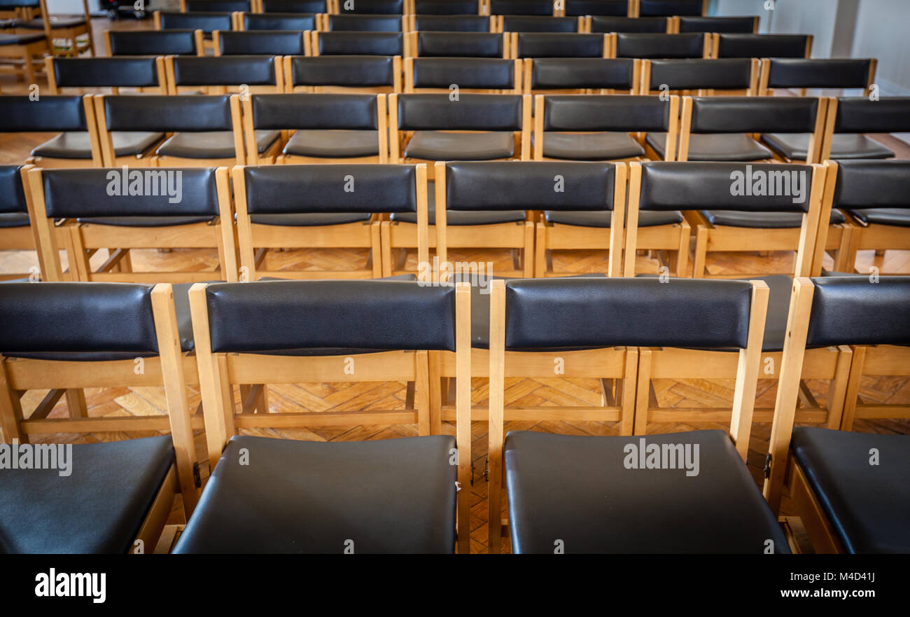 Empty chairs in the church Stock Photo - Alamy